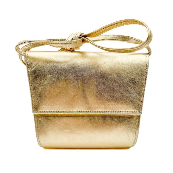 Californian | Bags | 8s Gold Metallic Purse Leather Trapezoid New Wave ...